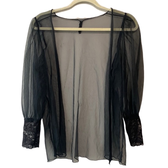 Vintage | Tops | Vintage Sheer Open Front Lace Sleeve Cuff Top | Poshmark